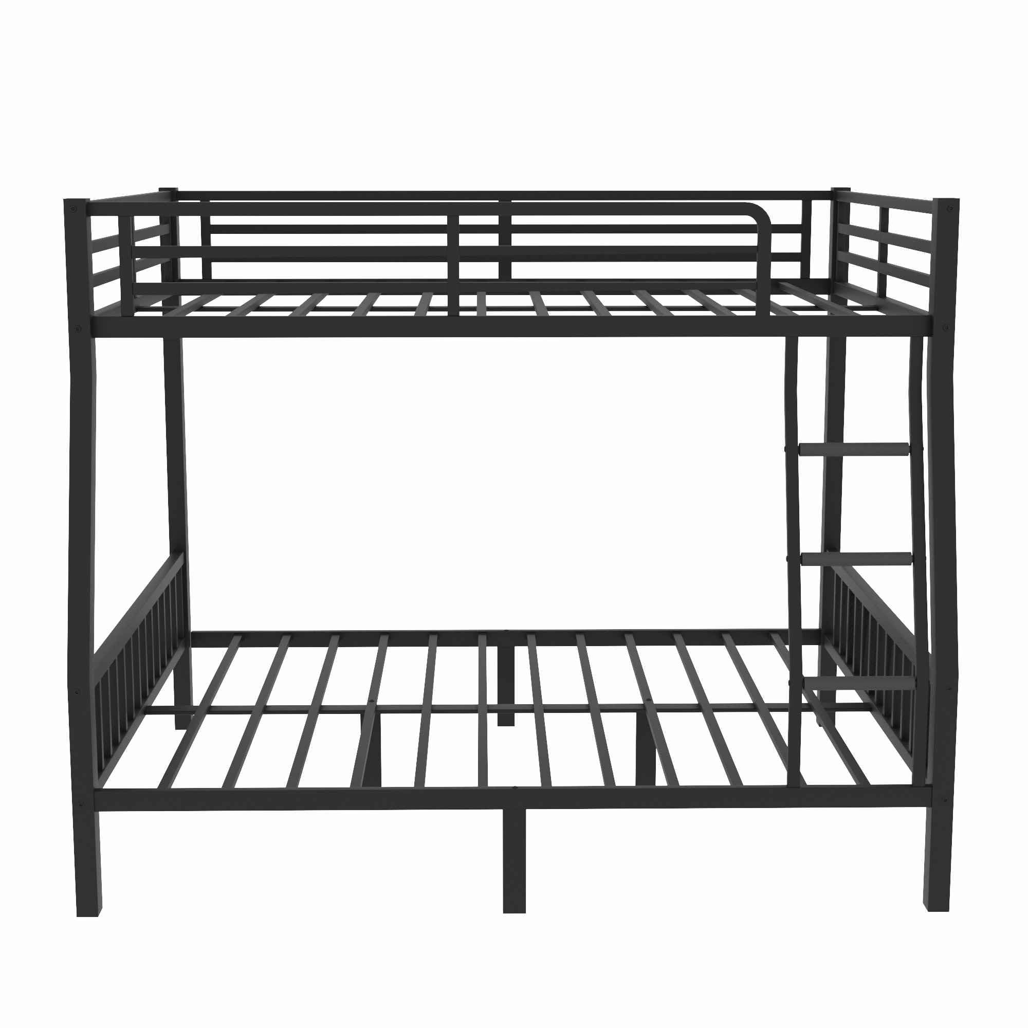 ATY Metal Full XL Over Queen Bunk Bed with Ladder and Guardrail, Sturdy Bedframe w/Slat Support, for Kids's Bedroom, Dorm, No Spring Need Required, 82.7"x 70"x 65.6" (L x W x H), Black