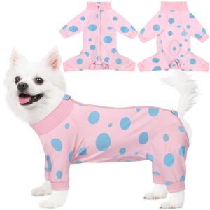 comwish dog surgery suit long sleeve, dog recovery suit female male with zipper closure post spay, neuter, dog onesie shedding suit full coverage bodysuit (pink, xs)