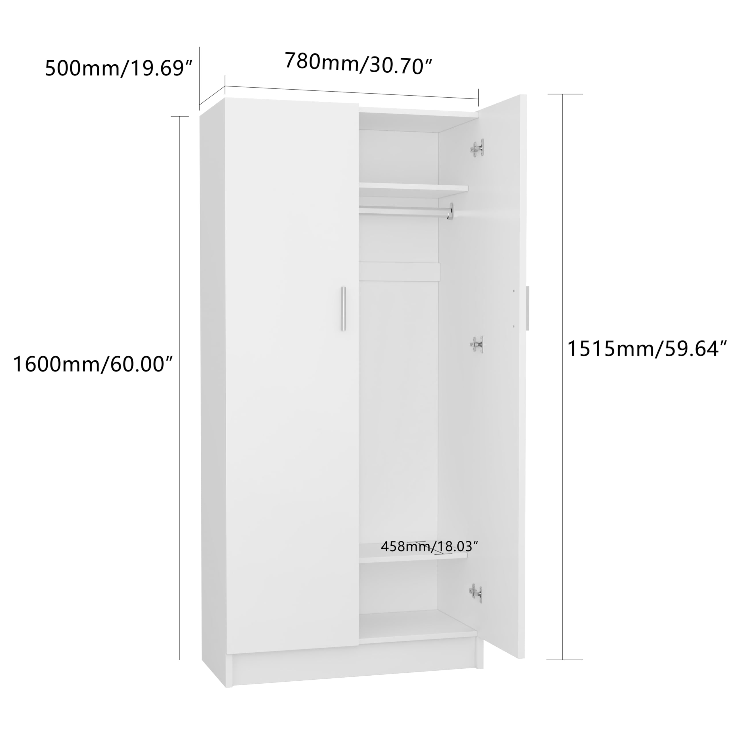 Panana 2 Door Bedroom Wardrobe Closet Bedroom Armoires Home Furniture for Storage (White)