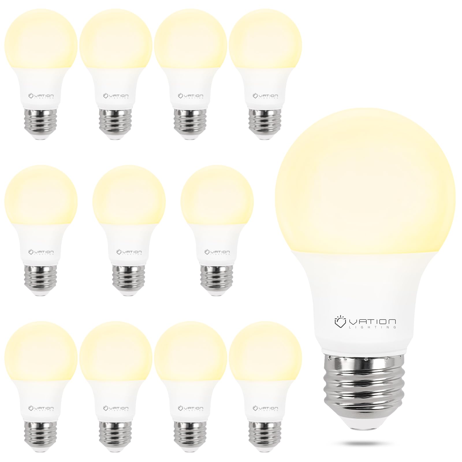 VATION LIGHTING Dimmable A19 LED Light Bulbs 3000K Warm White, 60 Watt Equivalent, Efficient 9 Watt, 800 Lumens, E26 Medium Base, ETL/UL Listed, 12 Pack