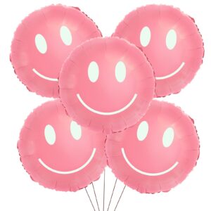 24inch pink smile balloons,pink smiley face foil balloons for girl birthday party decoration/groovy party supplies(5pieces)