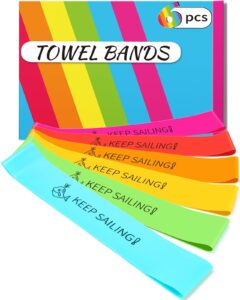 beach towel bands, stretch rubber for pool & beach chairs, extra durable, no snapping, cruise ship & beach travel essentials, great alternative to beach towel clips (6 pack)