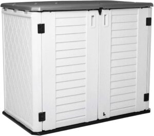 kinying outdoor storage cabinet,4 x 3.4 ft outdoor storage shed with lockable doors, all-weather resin shed for trash cans, garden tools,26 cubic feet,off white