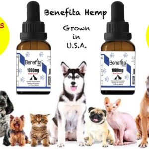 (2 Packs) Benefita Hemp Pet Oil for Dogs and Cats. Anxiety, Stress, Pain, Inflammation, Skin, Allergies, Relief Joint Hip, Arthritis, Sleep Aid, Calming Effect, Oil Dropper Organic Extract, amber