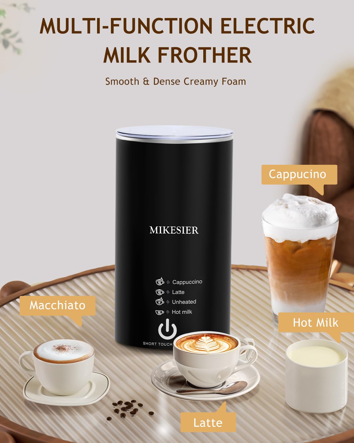 MIKESIER 3IN1 Single Serve Coffee Maker for K Cup & Ground, Small Coffee Machine with Milk Frother, 6-14oz Brew Size, 28oz Water Tank, Adjustable Drip Tray