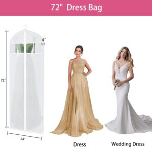 72" Dress Bags for Gowns Long, Wedding Dress Garment Bags for Hanging Clothes, Dress Bags for Closet Storage and Traveling, Foldable Dress Cover