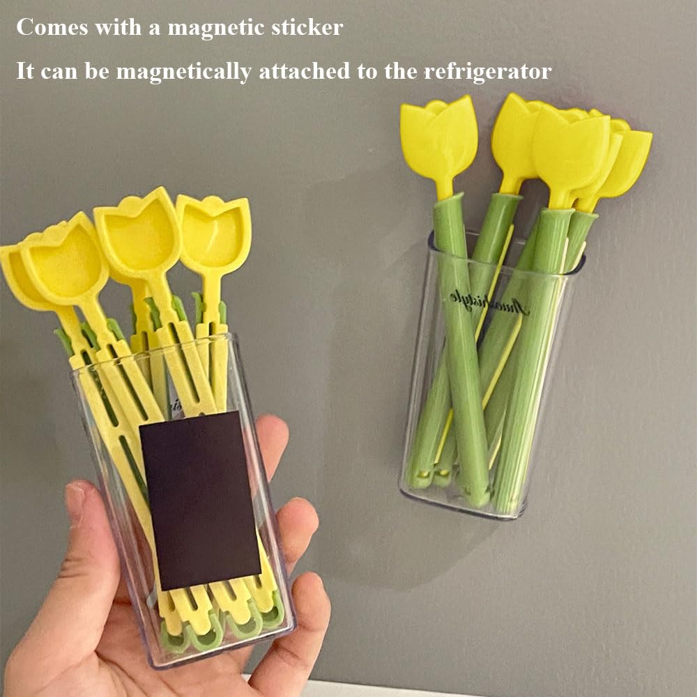 Bag Sealing Clips for Food Package, Set of 5 Food Clips with Flower Shape, Chip Clips for Food Packages with Magnetic Storage Box, Magnetic Attachable, Keep Food Fresh & Organized, Seal Snack Bags