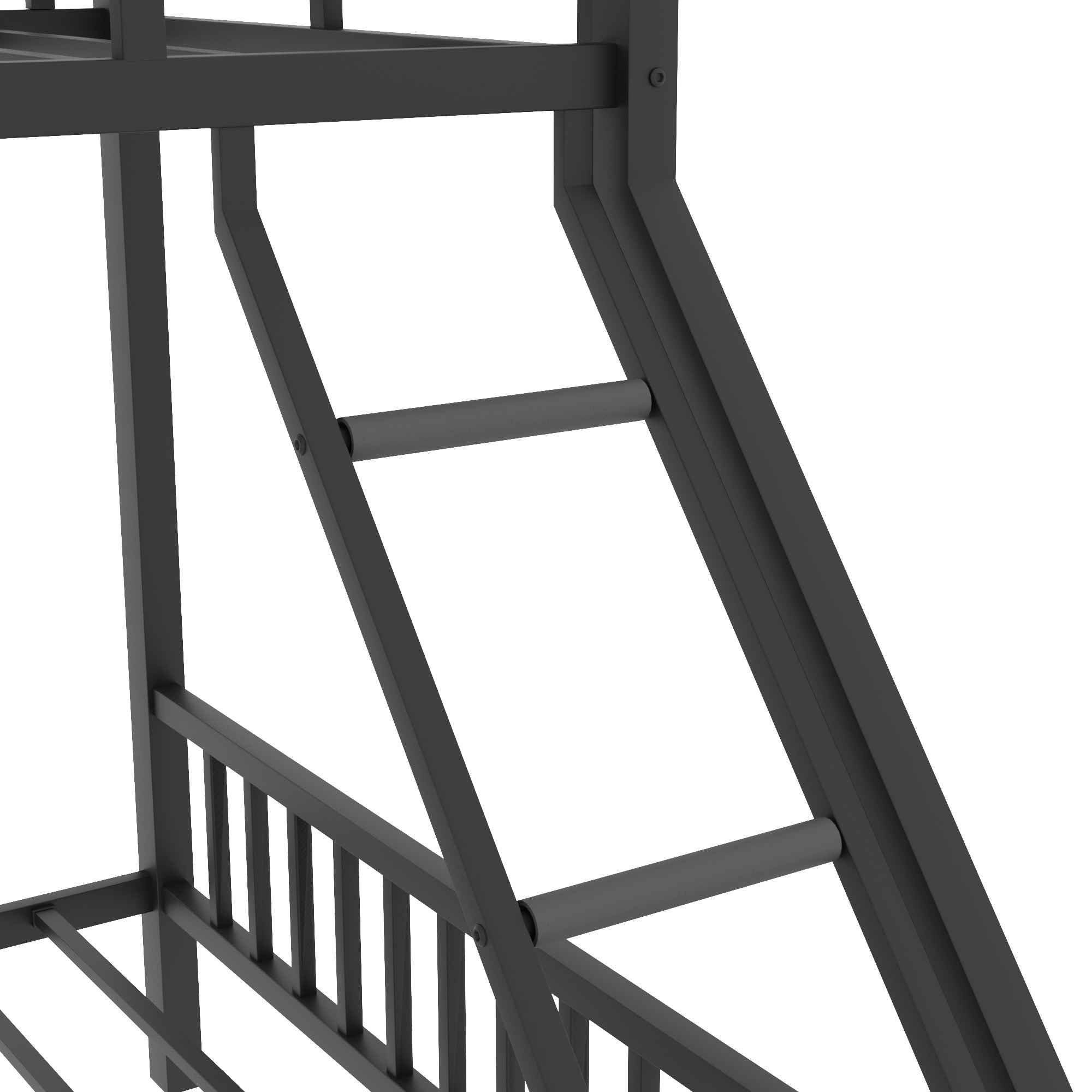 ATY Metal Twin XL Over Queen Bunk Bed with Ladder and Guardrail, Sturdy Bedframe w/Slat Support, for Kids's Bedroom, Dorm, No Spring Need Required, 82.7"x 70"x 65.6" (L x W x H), Black