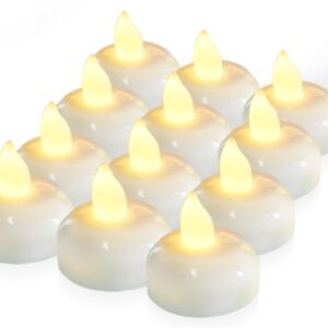 homemory 12 pack 200 hours flameless floating candles, warm white led flickering tealight candles in bulk, decor for wedding, party, centerpiece, pool, christmas