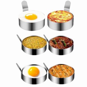 qrzlp egg ring, 6pcs 3" non stick stainless steel egg mold omelet, professional pancake mold ring with handle for breakfast, mini pancakes, and fried eggs.