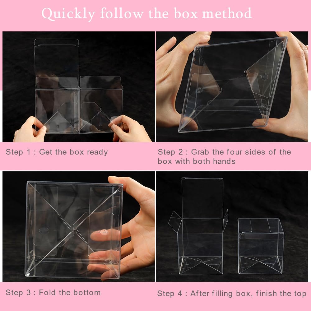 GTYOPR 36pcs 4 * 4 * 4inch PET clear gift box for gift food packaging,clear favor box, birthday party, wedding ceremony, baby gift party, macaron candy packaging box （4 * 4 * 4in）