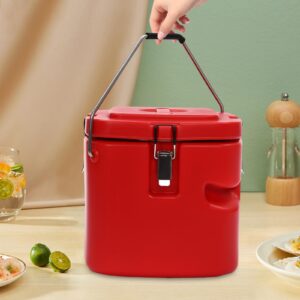 WATEBATH Insulated Soup Container Commercial Food Warmer for Hot or Cold Food, 2.5 Gallon Hot Box for Catering, Food Cooler with 4 Buckles, Handles, Soup Carrier for Restaurant, Canteen, Home, Red