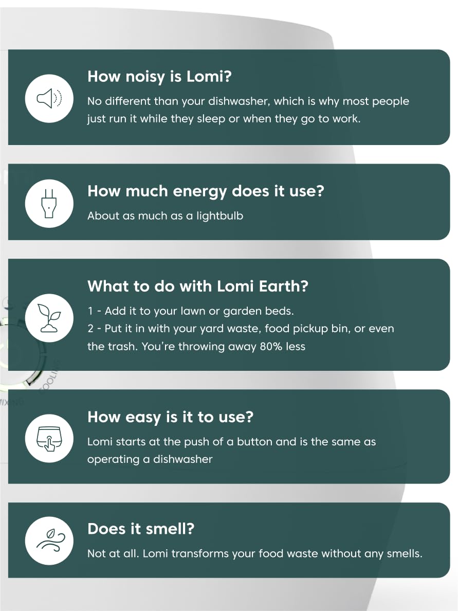 Lomi 1.3 – 3L, Electric Composter (45 Cycles), World’s First Smart Waste That Turns Waste into Natural Fertilizer with a Single Button, Indoor Compost - Kitchen Food Recycler (White, Lomi 1.3)