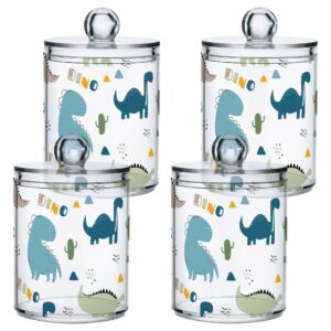 2 PACK Cartoon Dinosaur Qtip Holder Dispenser for Cotton Ball, Cotton Swab, Cotton Round Pads, Floss Picks - Plastic Apothecary Jar Set for Bathroom Canister Storage Organization