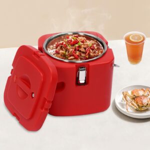 WATEBATH Insulated Soup Container Commercial Food Warmer for Hot or Cold Food, 2.5 Gallon Hot Box for Catering, Food Cooler with 4 Buckles, Handles, Soup Carrier for Restaurant, Canteen, Home, Red