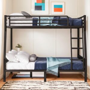 ATY Metal Full XL Over Queen Bunk Bed with Ladder and Guardrail, Sturdy Bedframe w/Slat Support, for Kids's Bedroom, Dorm, No Spring Need Required, 82.7"x 70"x 65.6" (L x W x H), Black