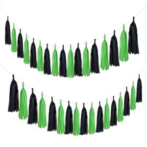 Mefuny Black Green Party Decorations 20PCS Tissue Party Banner Garland for Graduation Gaming Birthday Wedding Outdoor Garden Decorations