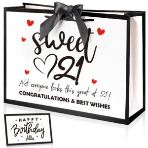 21th birthday gift bag for decorations with card, happy birthday gift & decoration gift wrap for anniversary party women girl her, 300 fl oz