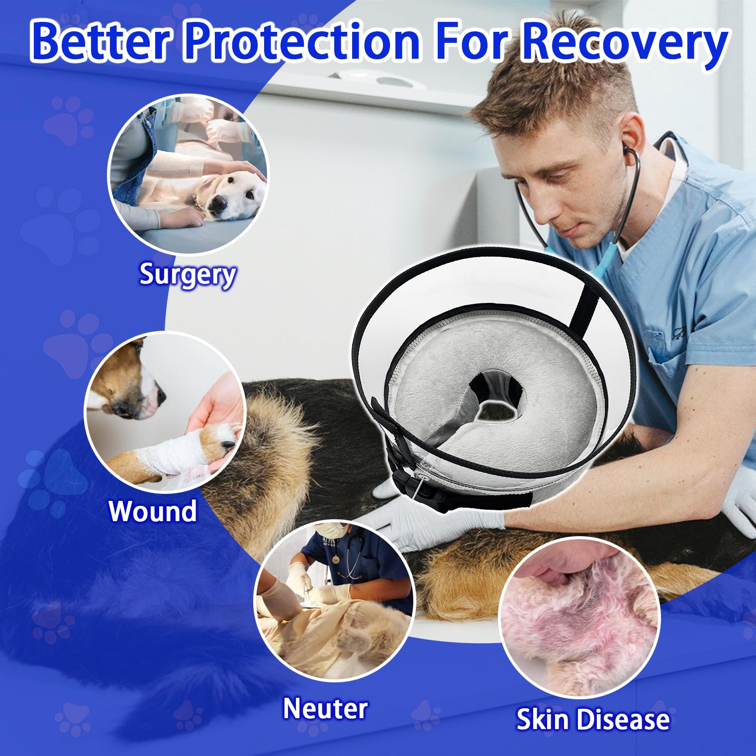 Inflatable Dog Cone Collar - Recovery Surgery Cones Collars - Adjustable Alternative Soft Neck Donut for Small Medium Large Pet,M