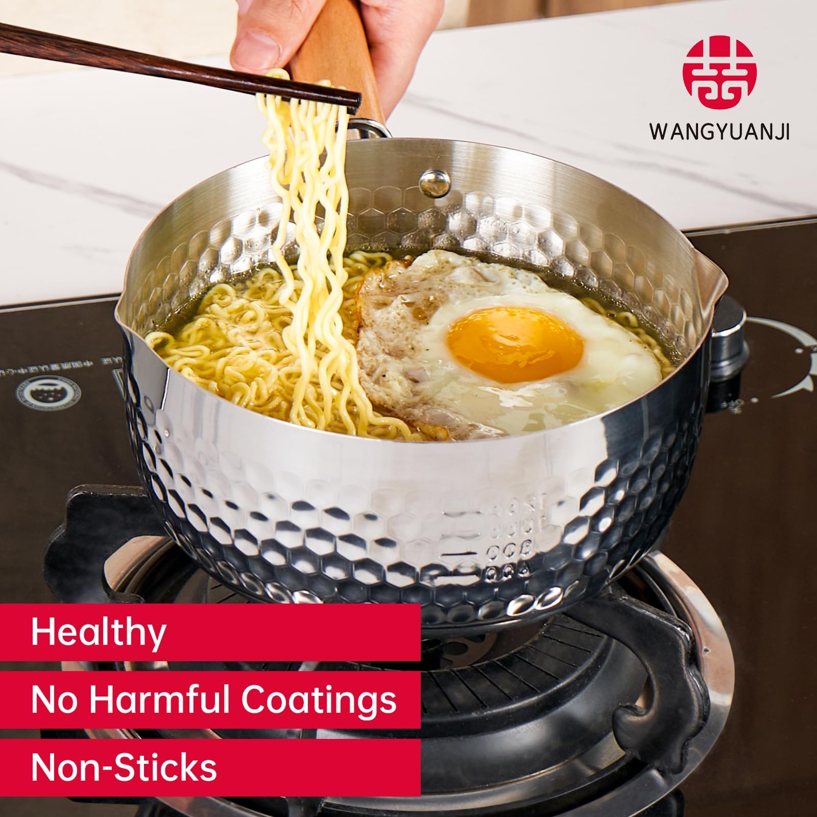 WANGYUANJI Stainless Steel Saucepan with Steamer and Glass Lid,7"Nonstick Snow Flat Pot for One Person,1.8 Quart Multi-Purpose Saucepan Set for Deep-Frying,Steaming,Boiling and Stir-Frying