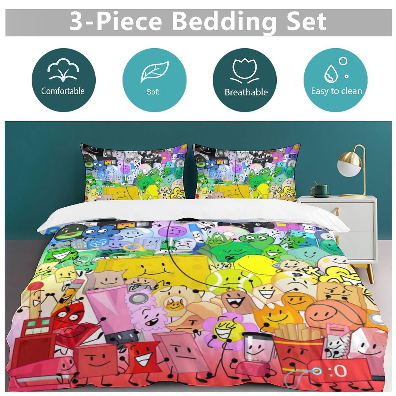 SHELLCELL Bfdi-Battle for Dream 3 Pieces Duvet Cover Set, Soft Bedding Comforter Cover Set with Zipper Closure, 1 Duvet Cover and 2 Pillowcases for Bedroom All Season 79""x90"", Style 2