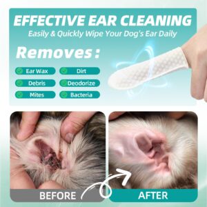 ANTONDOLL Dog Ear Cleaner Finger Wipes - Cat Ear Cleaner Wipes Grooming Pet Supplies Reduce Dirt Wax, Debris Soothes & Deodorizes, Fresh Coconut Scent 50 Counts