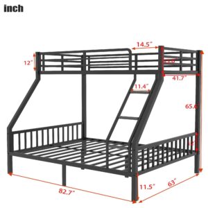 ATY Metal Twin XL Over Queen Bunk Bed with Ladder and Guardrail, Sturdy Bedframe w/Slat Support, for Kids's Bedroom, Dorm, No Spring Need Required, 82.7"x 70"x 65.6" (L x W x H), Black