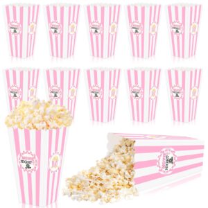 k kumeed 20 pcs movie night large popcorn favor boxes,7.8 inches tall pink & white striped popcorn bowls popcorn buckets popcorn bags for movie theater movie night favors movie theme party supplies