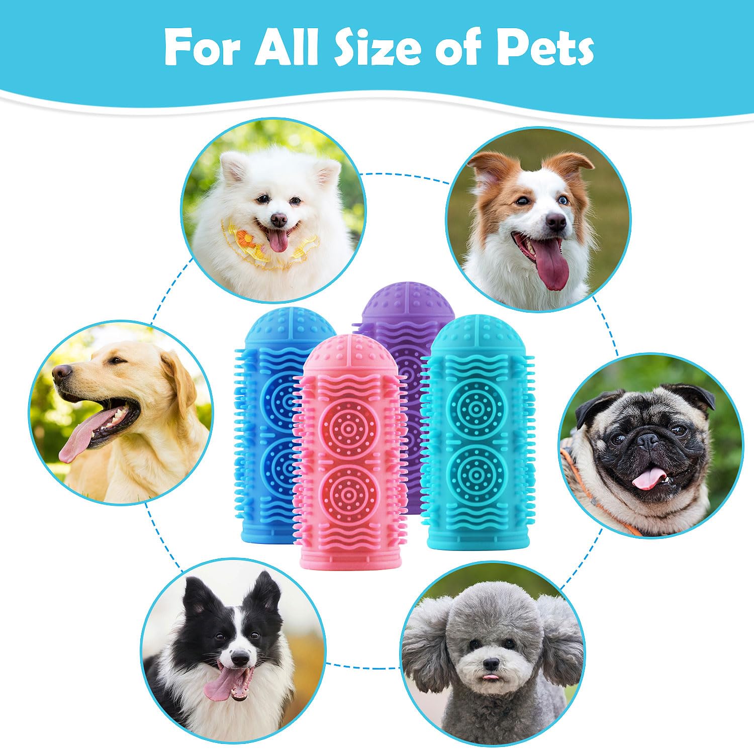 Hmobnv Dog Toothbrush Kit,Finger Toothbrush for Dogs, Finger Toothbrush for Dog Teeth Cleaning Dental Care,Pet Toothbrush 4Pack