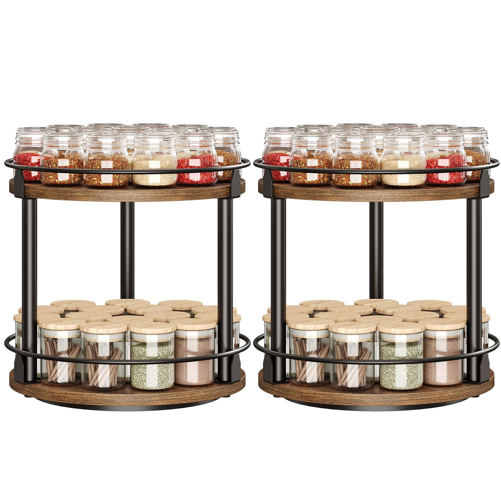 YATINEY Spice Rack, Set of 2 Lazy Susan Organizer, 2-Tier Turntable Organizer, Rotating Spice Rack Organizer For Cabinet, Compact and Versatile, for Kitchen Countertop, Rustic Brown SR22L2BR