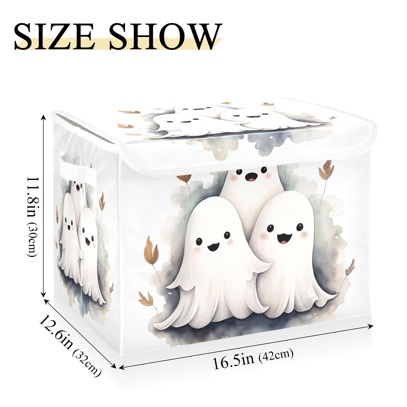 senya Halloween Baskets Collapsible Storage Bins with Lids, Cute Little Ghosts Storage Boxes Clothes Baskets for Organizing, B06D22020