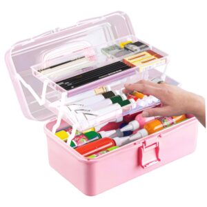 XJKLBYQ Art & Craft,Sewing Box for Sewing Supplies,Carrying Case Sewing Box Organizer Plastic Tool Box with Handle Art Supply Box Art Bin 3-Layer Stackable Art Box Medicine Box