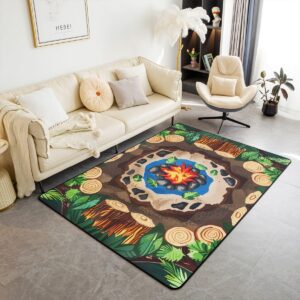 erosebridal campfire area rug 5x7 tree stump rug for teens kids fun woodland campsite summer happy camping carpet cartoon stones green tree non slip living room rugs