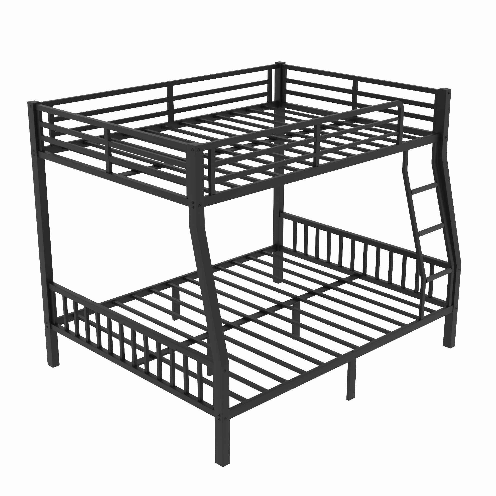 ATY Metal Full XL Over Queen Bunk Bed with Ladder and Guardrail, Sturdy Bedframe w/Slat Support, for Kids's Bedroom, Dorm, No Spring Need Required, 82.7"x 70"x 65.6" (L x W x H), Black