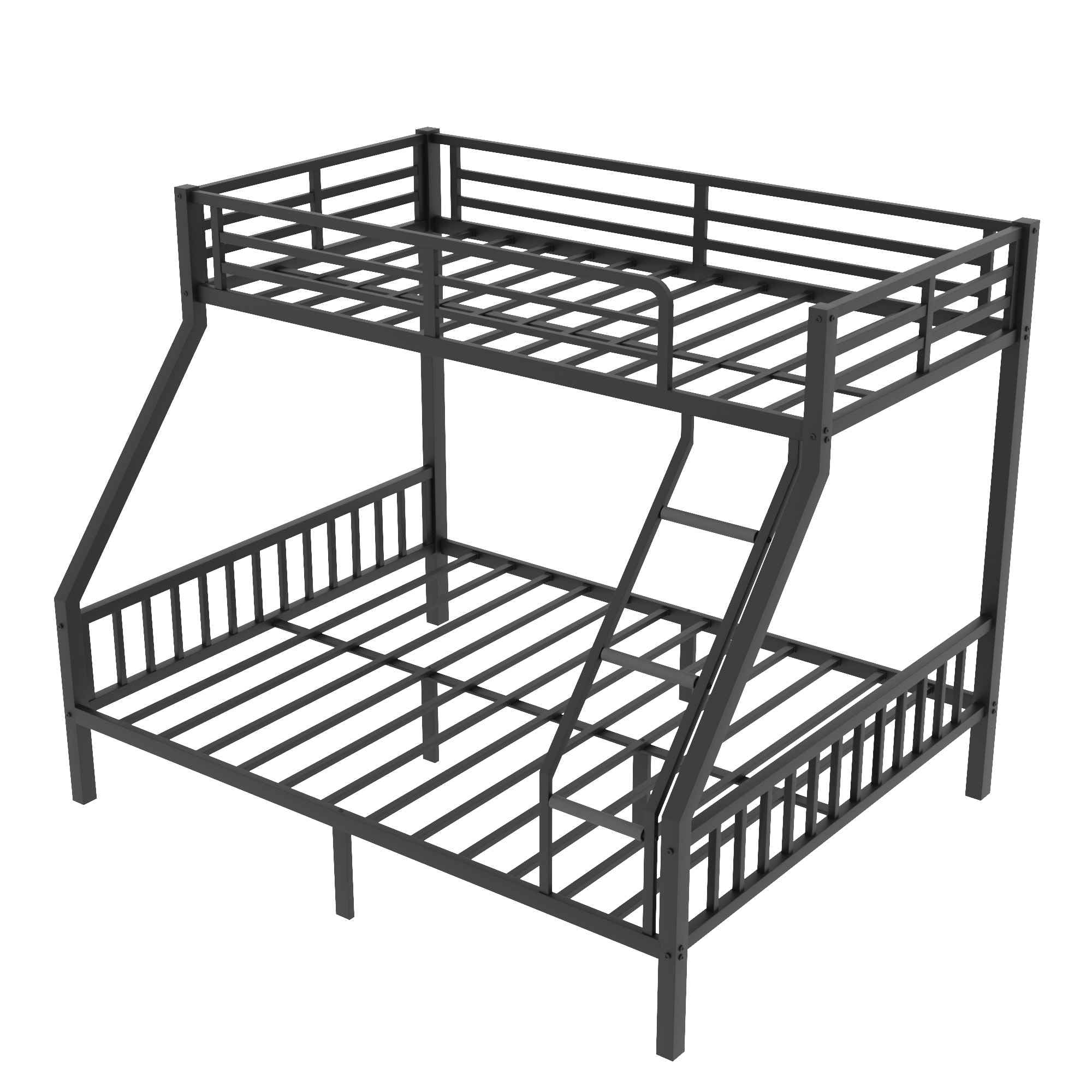 ATY Metal Twin XL Over Queen Bunk Bed with Ladder and Guardrail, Sturdy Bedframe w/Slat Support, for Kids's Bedroom, Dorm, No Spring Need Required, 82.7"x 70"x 65.6" (L x W x H), Black