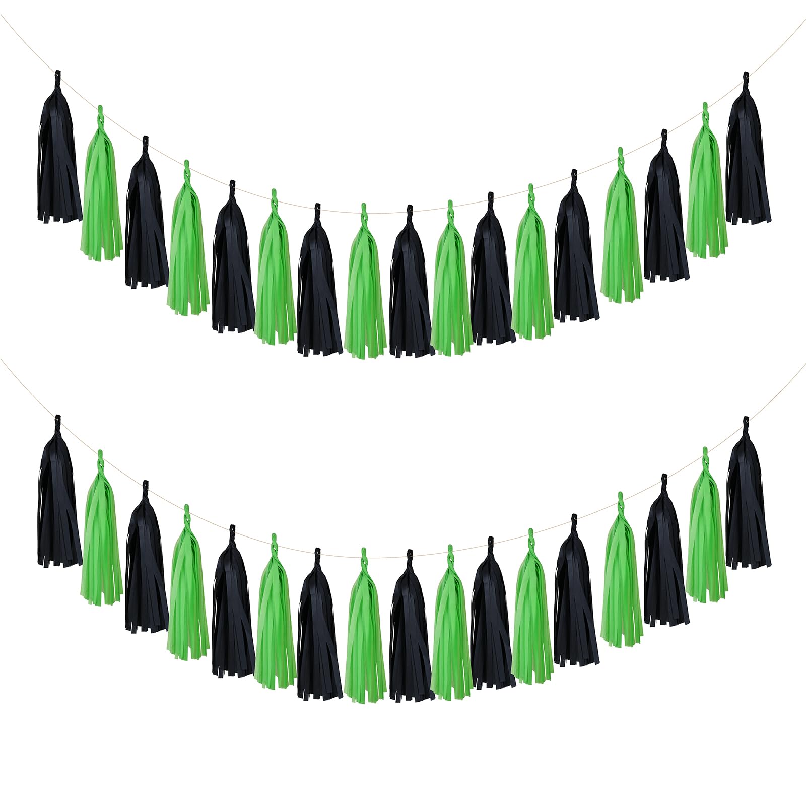 Mefuny Black Green Party Decorations 20PCS Tissue Party Banner Garland for Graduation Gaming Birthday Wedding Outdoor Garden Decorations