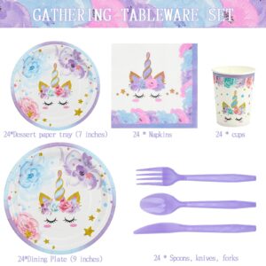 168 Pcs Unicorn Birthday Party Decorations, Unicorn Party Supplies, Unicorn Plates and Napkin Tableware Set for Baby Shower, Birthday, Graduation, Bridal Shower, Holiday Party (purple)