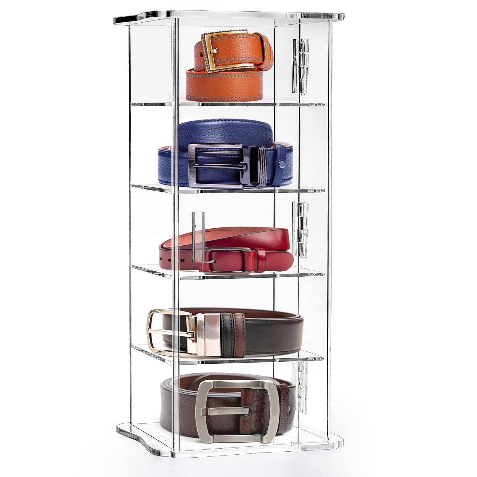 ZENFUN 5 Layers Acrylic Belt Organizer, Square Stackable Belt Storage Box Clear Display Case Vanity Organizer for Watch, Hair Accessories, Jewelry, Closet and Drawer