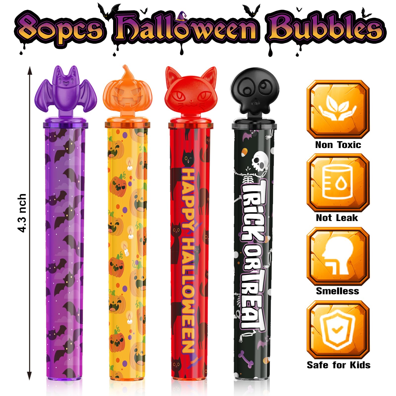 AuroTops 160pcs Halloween Mini Bubble Wands, Halloween Party Favors for Kids, Halloween-Themed Stickers Bubble Wands for Trick or Treat, Goodie Bags, Halloween Toys Gifts for Kids