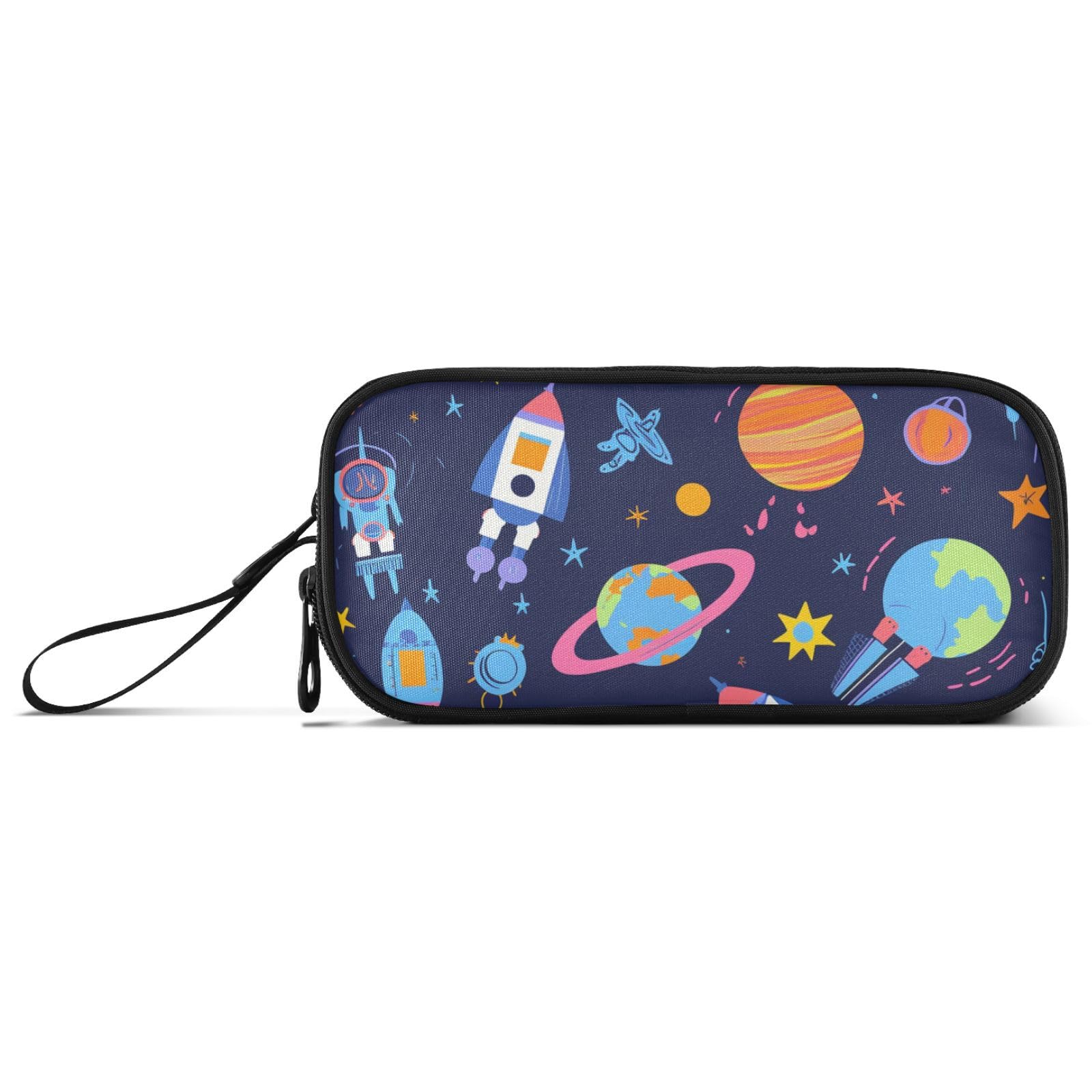 PJGINUIUA Large Pencil Case Aesthetic Pen Bag with 3 Compartment, Cartoon Planet Rockets Big Storage Pencil Pouch School Stationery Bag Organizer for Teen Boys Girls Students