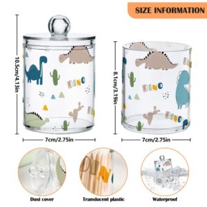 2 PACK Cartoon Dinosaur Qtip Holder Dispenser for Cotton Ball, Cotton Swab, Cotton Round Pads, Floss Picks - Plastic Apothecary Jar Set for Bathroom Canister Storage Organization