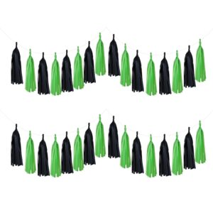 Mefuny Black Green Party Decorations 20PCS Tissue Party Banner Garland for Graduation Gaming Birthday Wedding Outdoor Garden Decorations