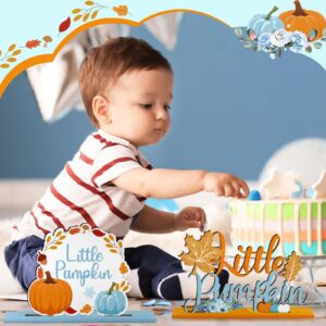 6 Pcs Fall Little Pumpkin Party Decorations Pumpkin Wooden Centerpieces Blue Boy Maple Table Toppers First Birthday Table Centerpieces a Little Pumpkin Baby Boy Table Decor for Boys Fall Party