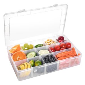 xuzc snackle box container, adjustable divided snack box serving tray with lid, reusable 15 compartments snack tray, charcuterie travel snack boxes for kids, school, picnic,road trip