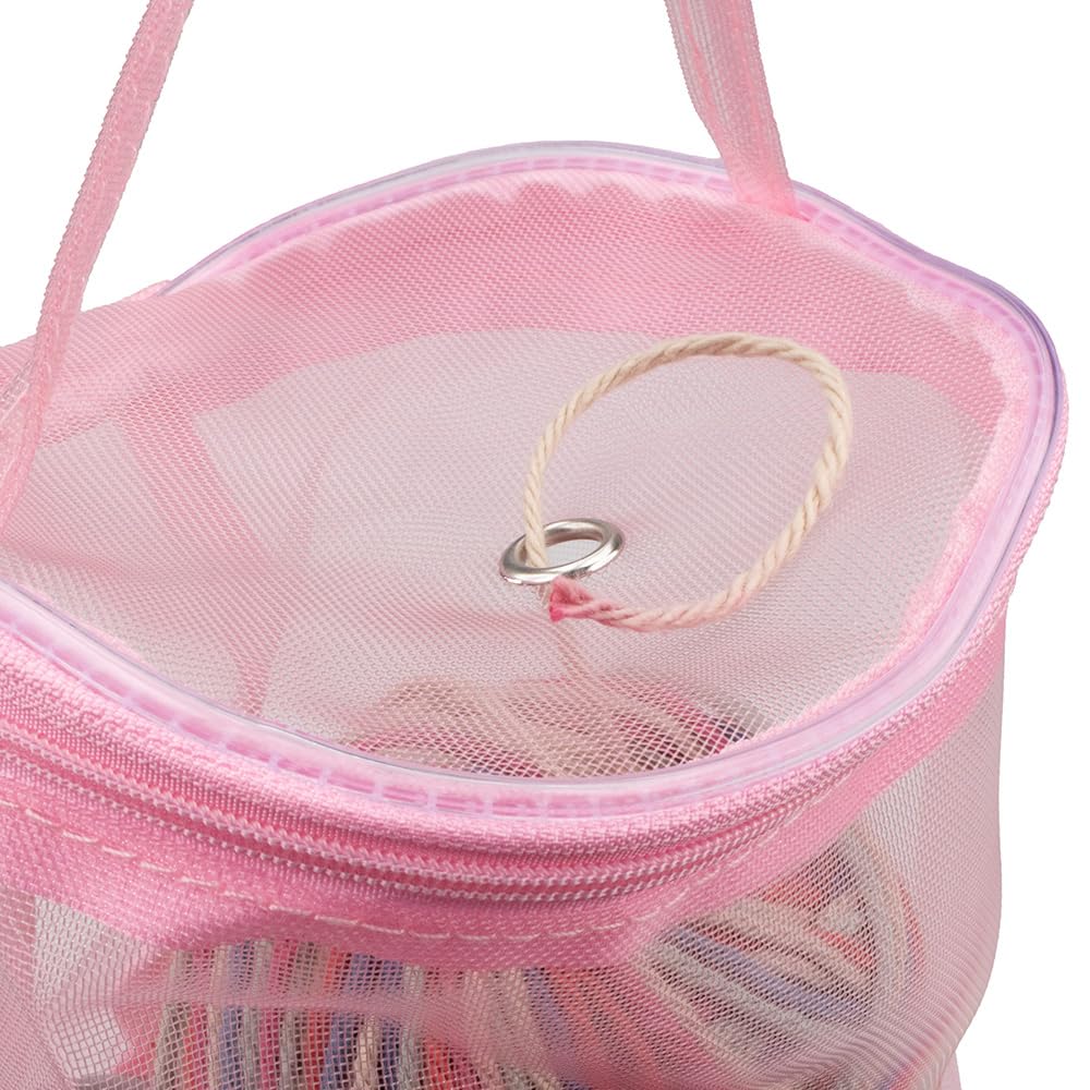 Craft County Mesh Yarn Holder with Carrying Handle – Collapsible Container to Store and Transport – Pink (Small)