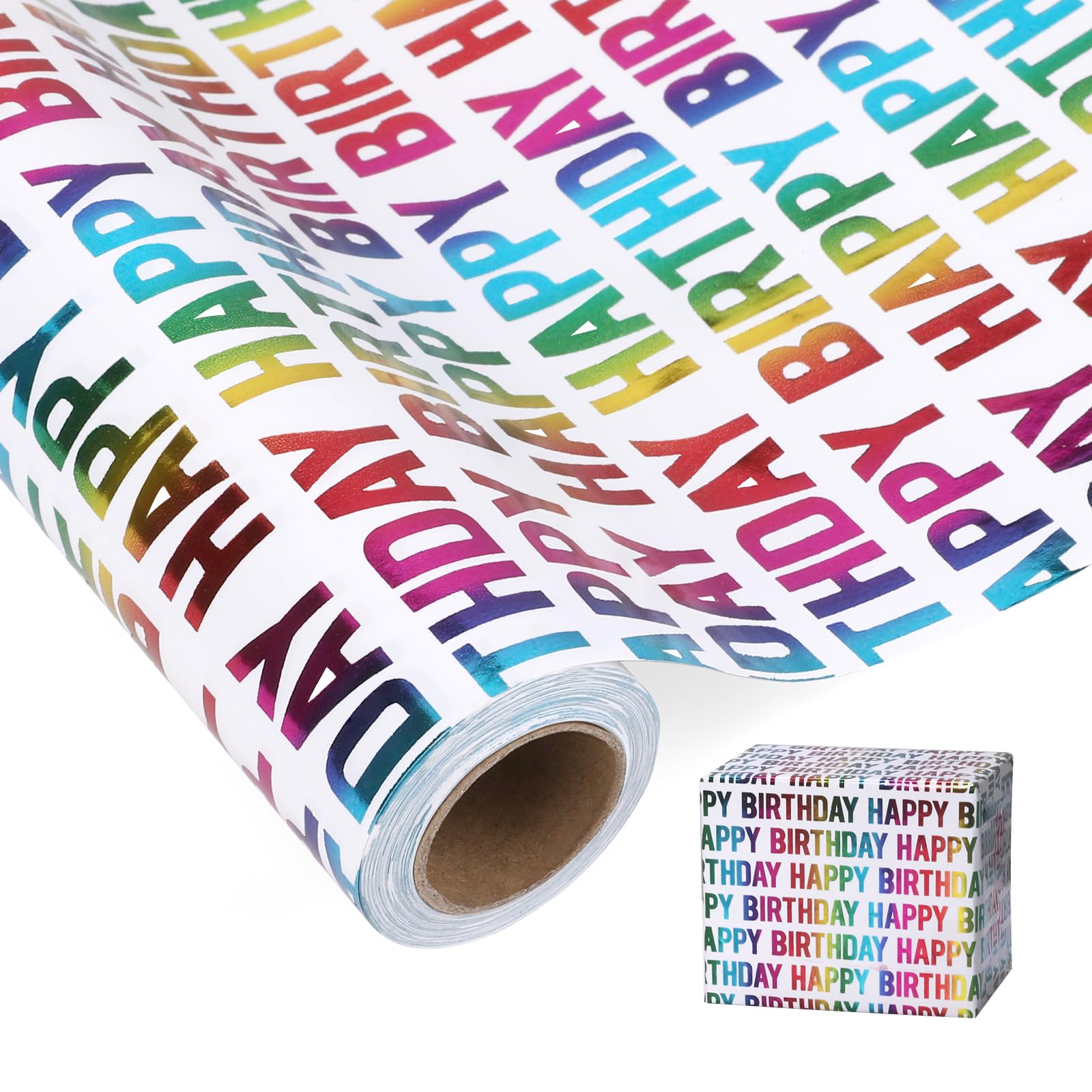 FUHITIM Birthday Wrapping Paper, Birthday Gift Wrapping Paper, Wrapping Paper Roll, Colored Happy Birthday Letter Design for Birthday, Holiday, Party, Baby Shower (17 inch X 32.8 ft)