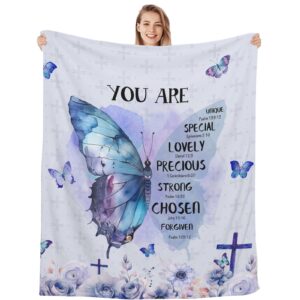 christian blanket for inspirational gifts, christian birthday butterfly gifts for kids girls, purple floral butterfly blanket for bible verse gifts, soft plush prayer blanket for couch 40x50 inches