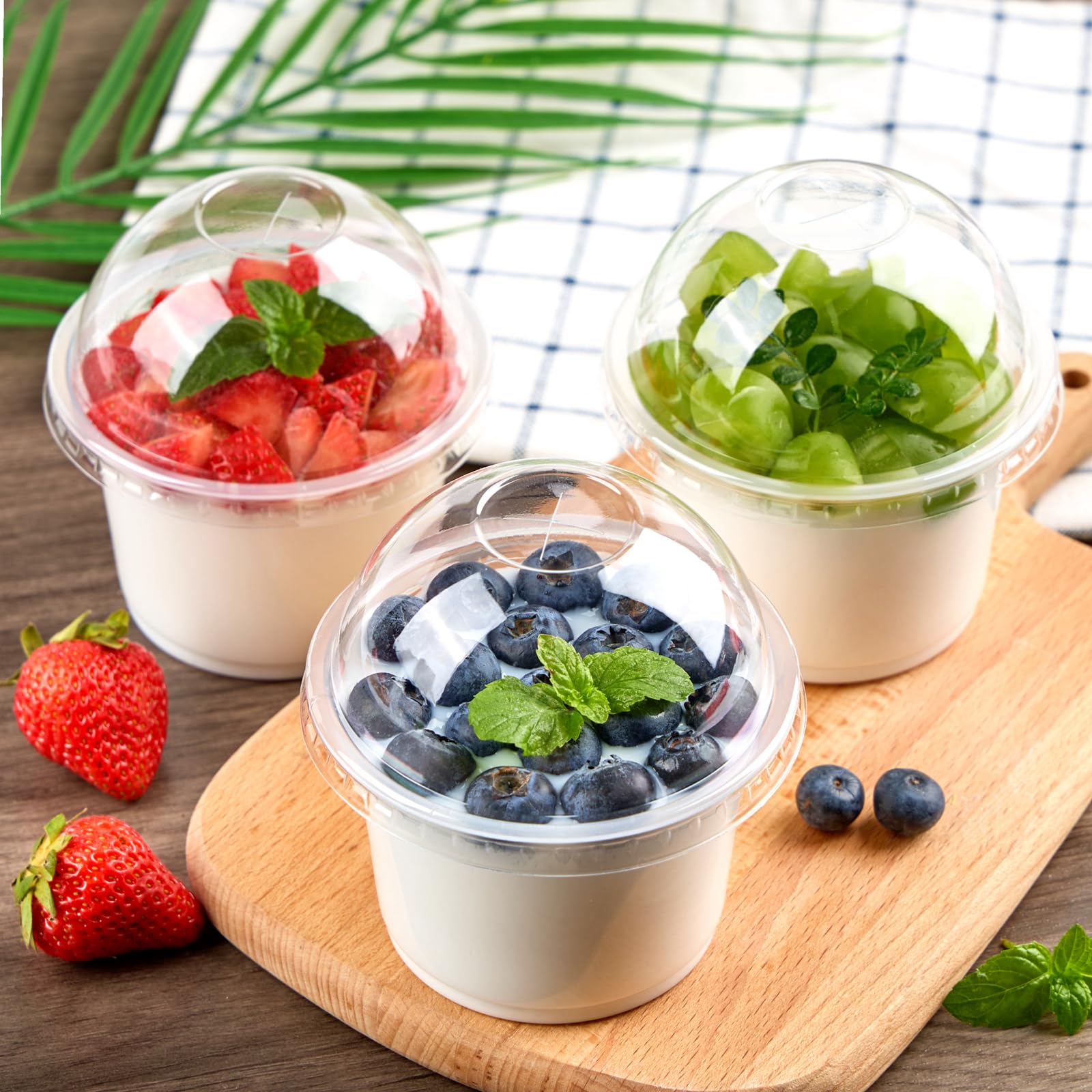 TOFLEN 50 Pack 8 oz Plastic Dessert Cups with Dome Lids, Clear Disposable Yogurt Parfait Cups with Lids, Individual Party Serving Snack Cups for Fruit Dessert Cake Pudding