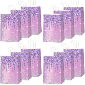 12pcs purple and silver gift bags glitter diamond goodie bag happy birthday treat bag glitter purple candy bags supplies for wedding bridal baby shower holiday party favors decorations 4.7*3.15*8inch