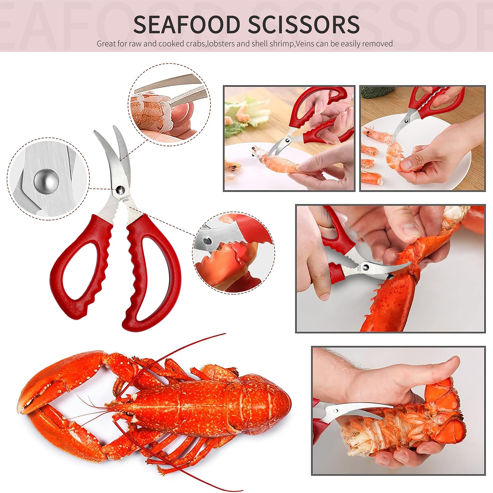 Reasmi Crab Crackers and Tools Set with 2 Crab Leg Cracker,2 Butter Warmer for Seafood,4 Crab Leg Forks,4 Lobster Shellers,2 Seafood Scissors,10 Tealight Candles,1 Bag,seafood crackers and tool(25pcs)